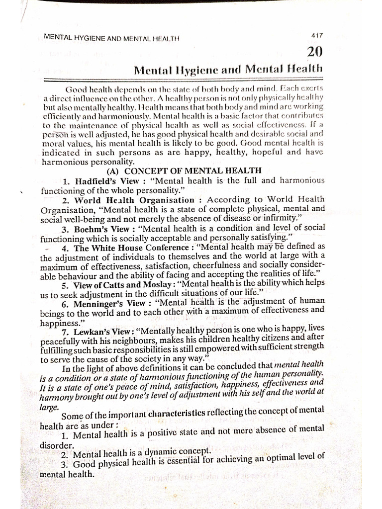 Unit -1 ( Mental Hygiene and Mental Health ) | PDF