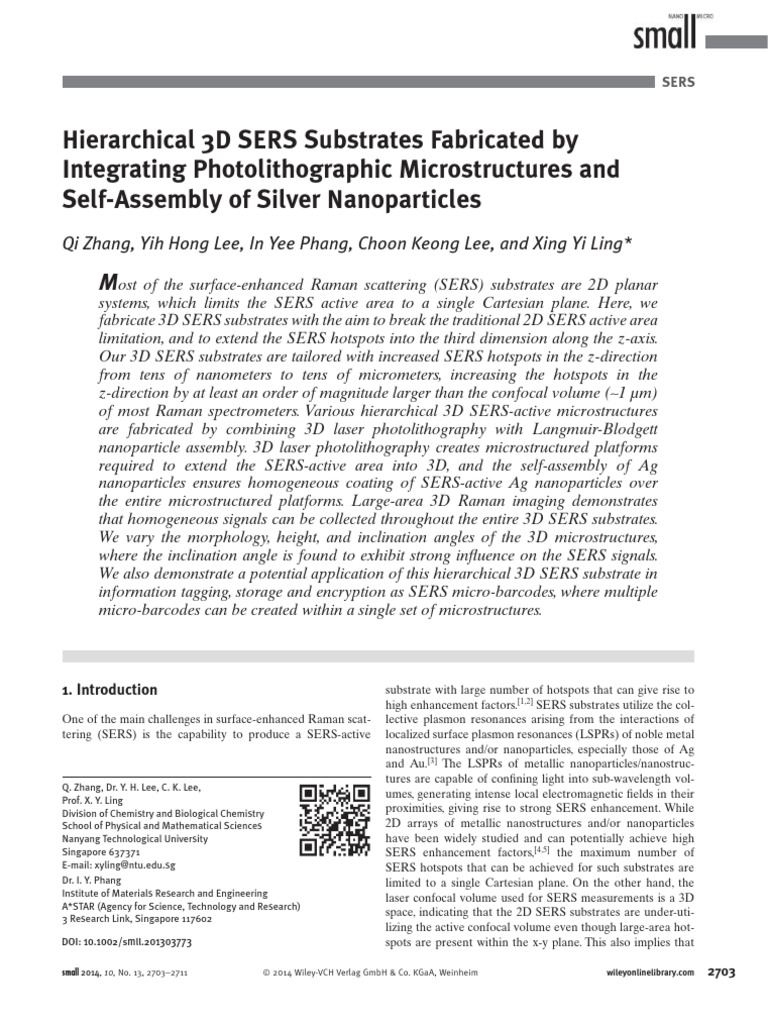 Small-2014-lithography 3D SERS | PDF | Nanoparticle | Photolithography