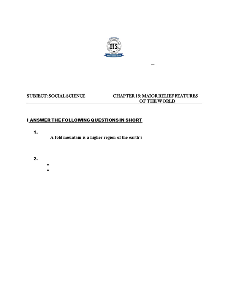 Class Vi Chapter - Major Relief Features of The World | PDF | Mountains ...