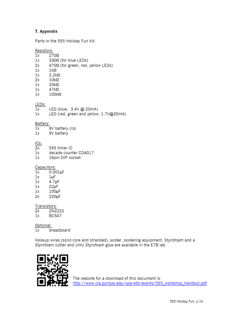 555 Holiday Fun Kit Parts List | PDF
