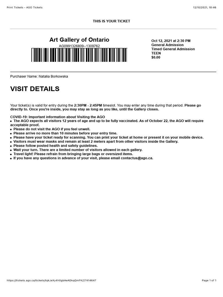 Print Tickets - AGO Tickets | PDF