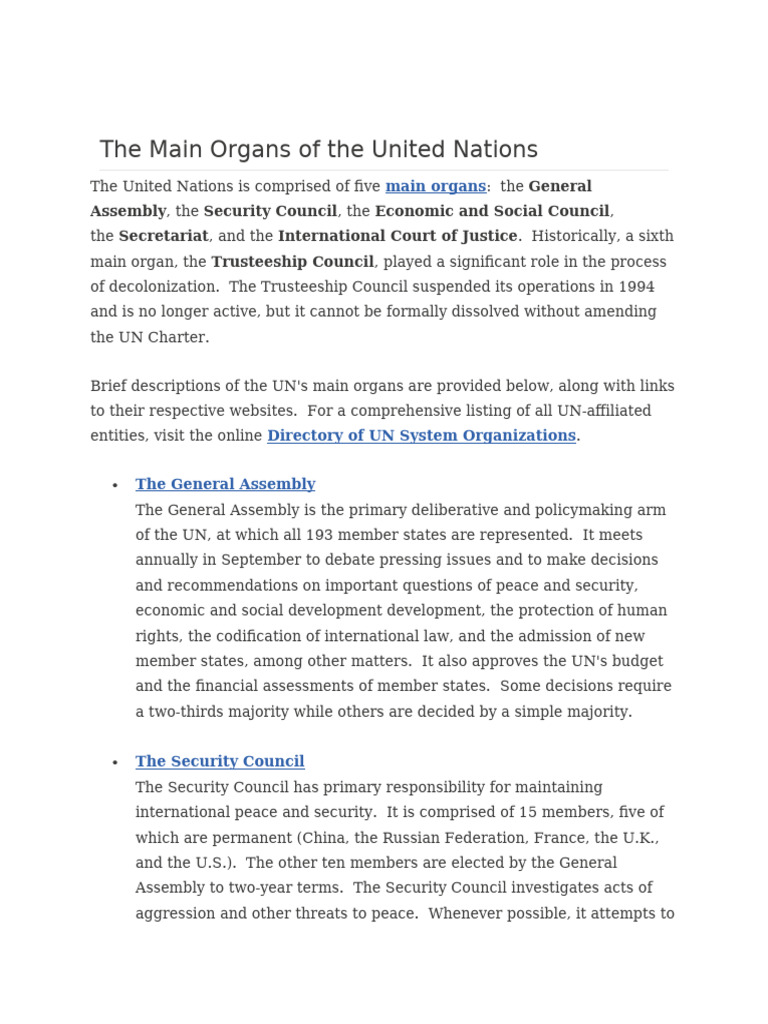 Main Organs of UN | PDF | United Nations | International Relations