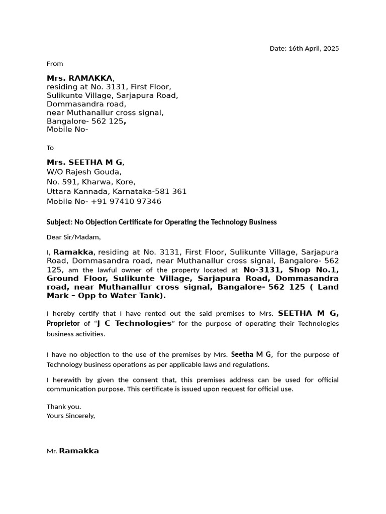 NOC From Building Owner | PDF