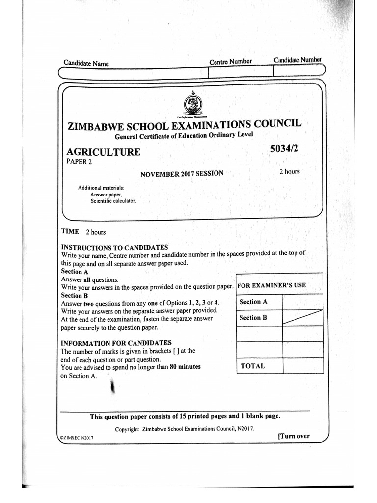 Agric 2017 Paper 2 | PDF