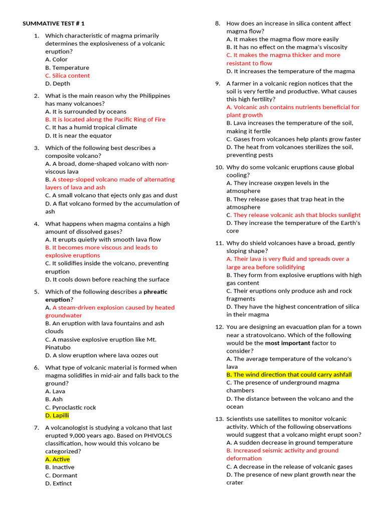 Volcanic Eruption Characteristics Quiz | PDF | Volcano | Types Of ...