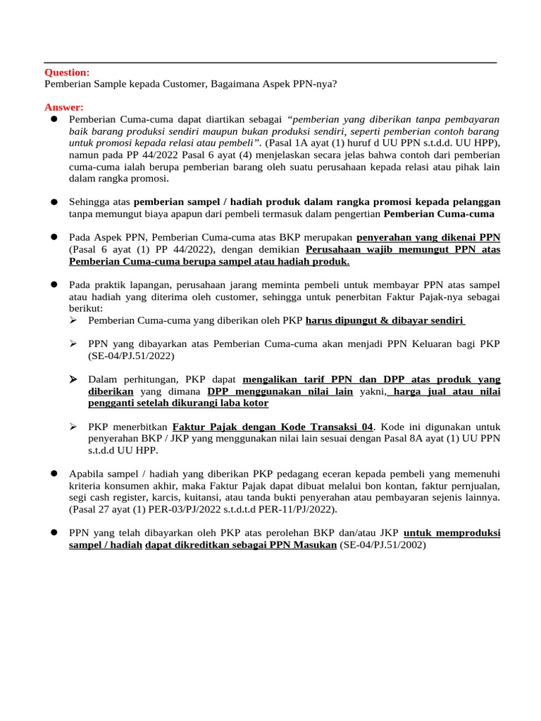 PPN atas Pemberian Cuma-Cuma kepada Customer | PDF