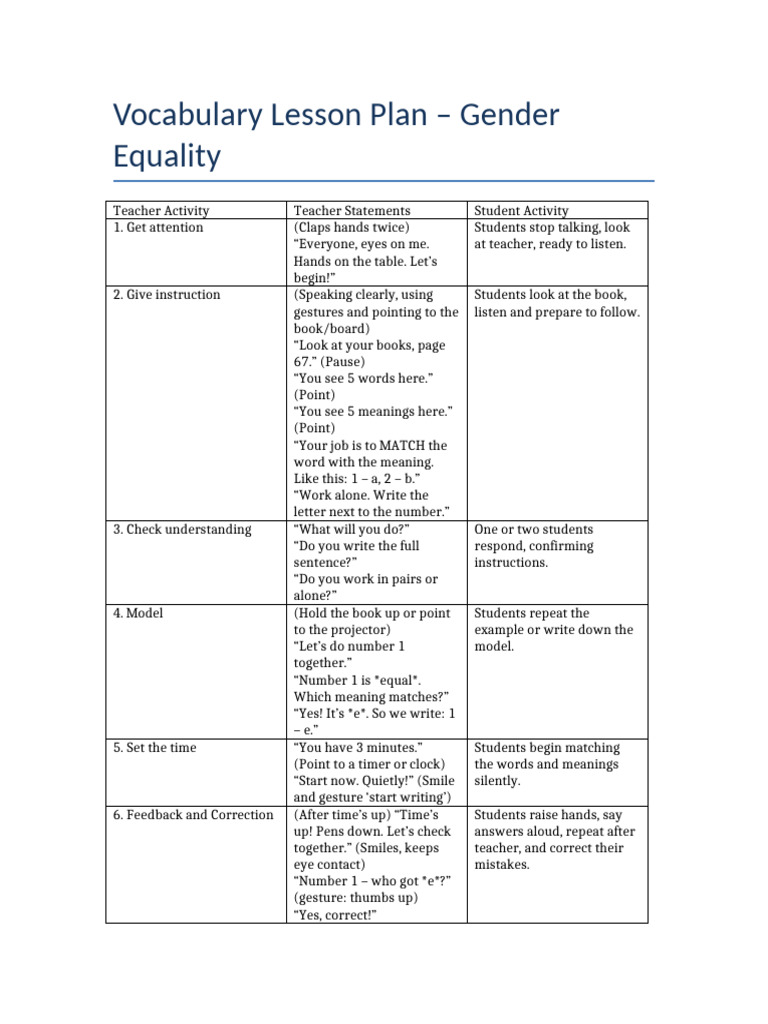 Vocabulary_Lesson_Plan_Gender_Equality | PDF | Learning | Human ...