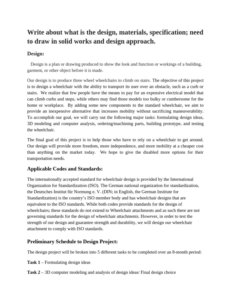 Design, Materials, Specification in Solid Works and Design Approach ...