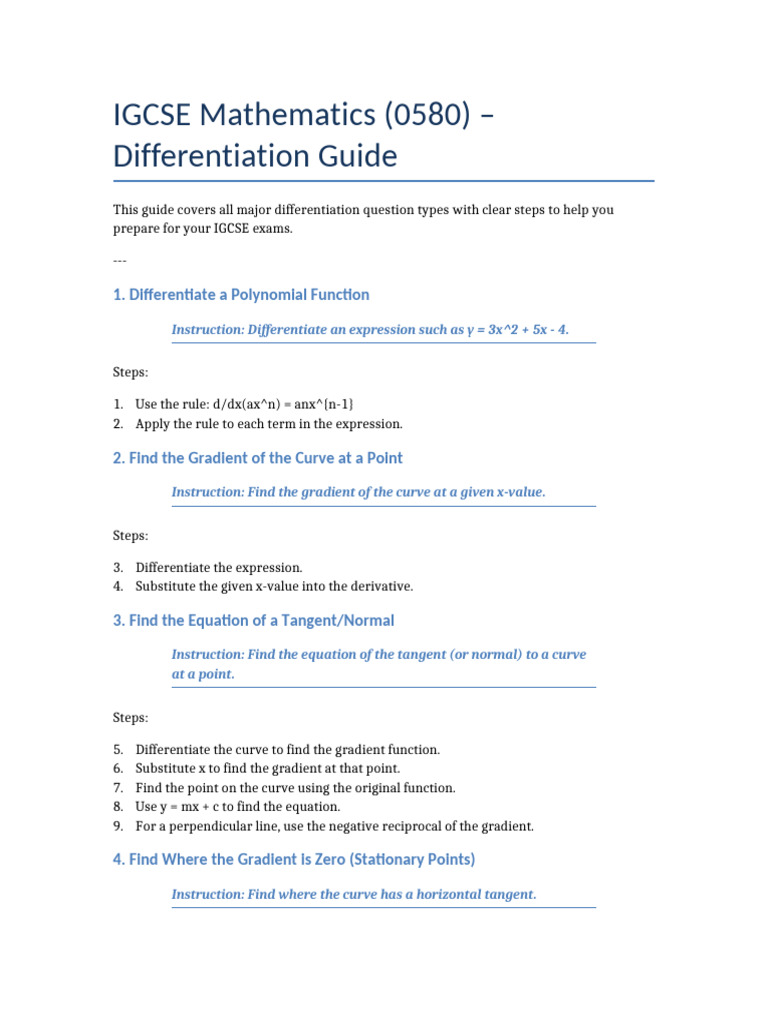 Igcse Differentiation Guide Pdf
