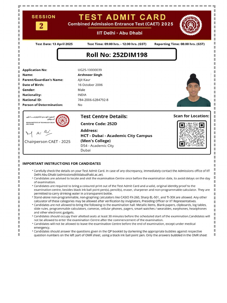 CAET TestCard UG25-10000039 | PDF