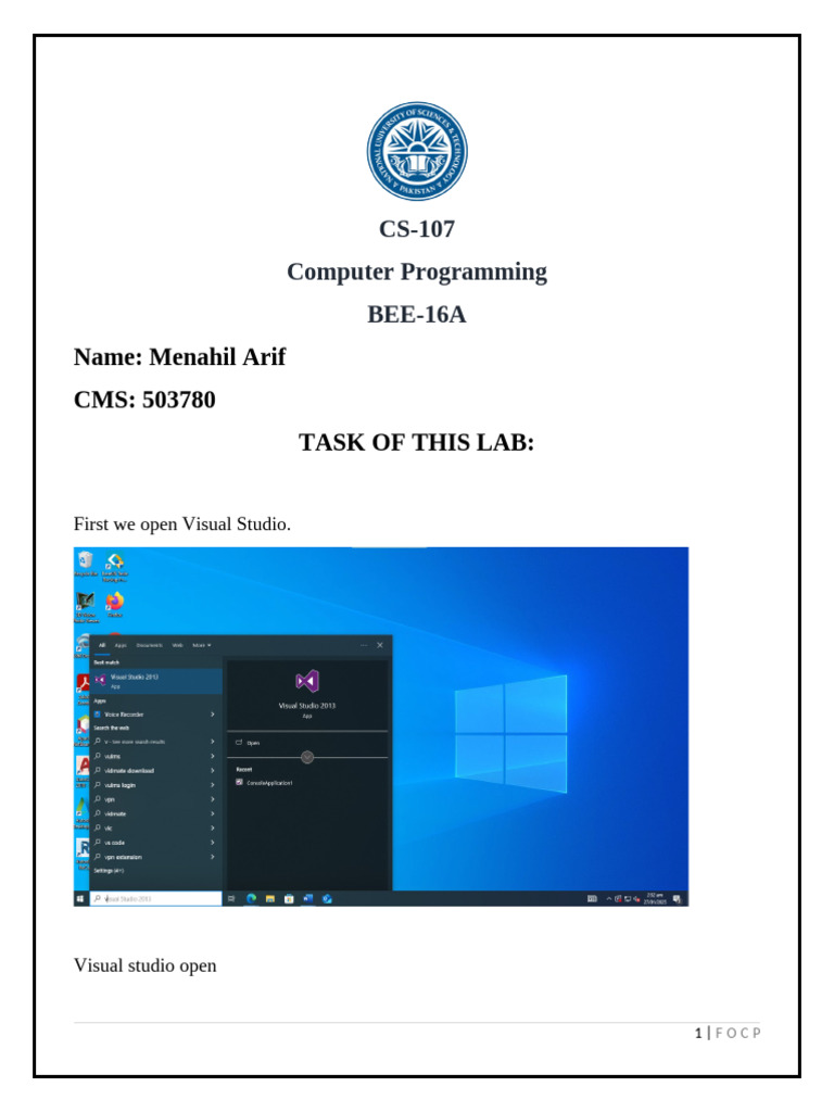 Menahil Arif - Lab Task 1 - FOCP - 503780 | PDF