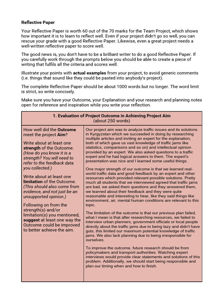 Effective Reflective Paper Guide | PDF | Expert | Cognition