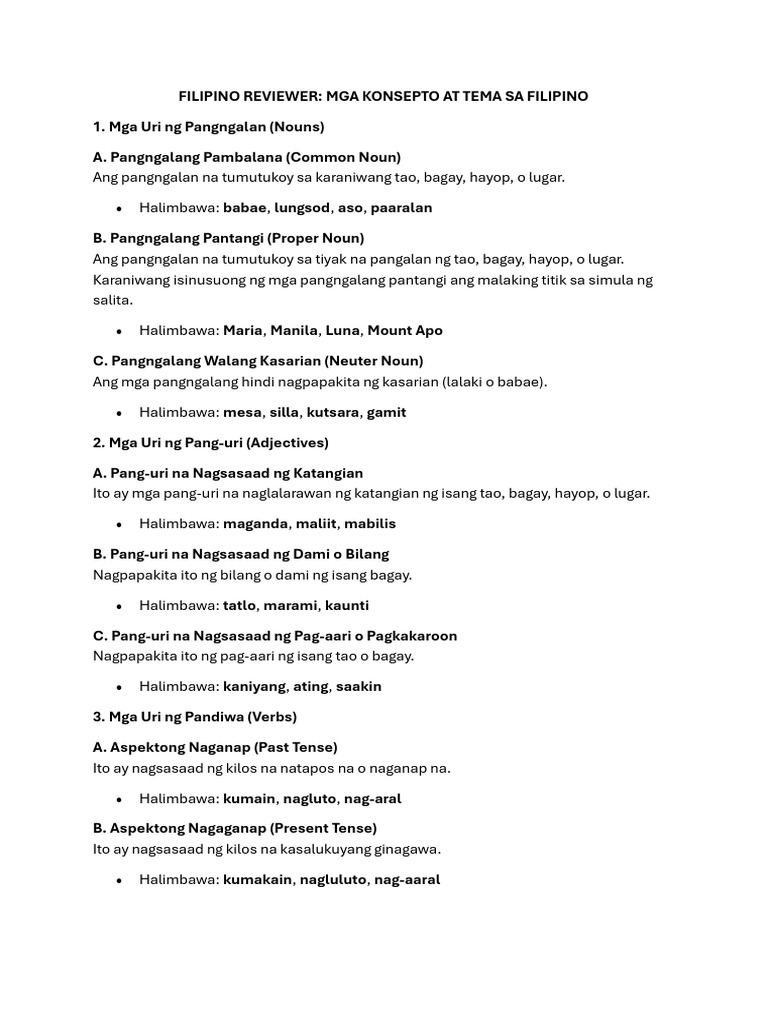 Filipino Reviewer | PDF