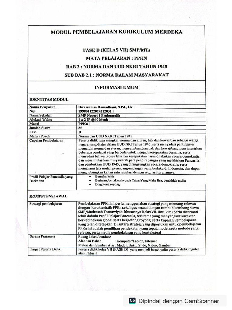 Modul PPKN Kelas VII (Dwi Annisa R) | PDF