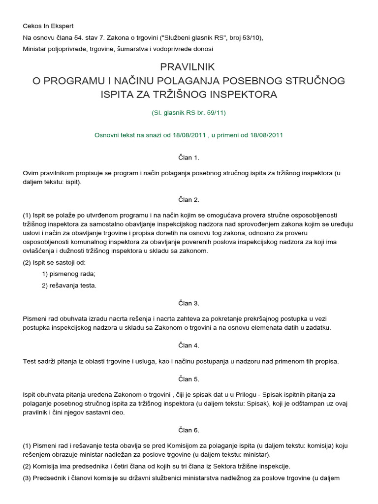 Pravilnik o Polaganju | PDF