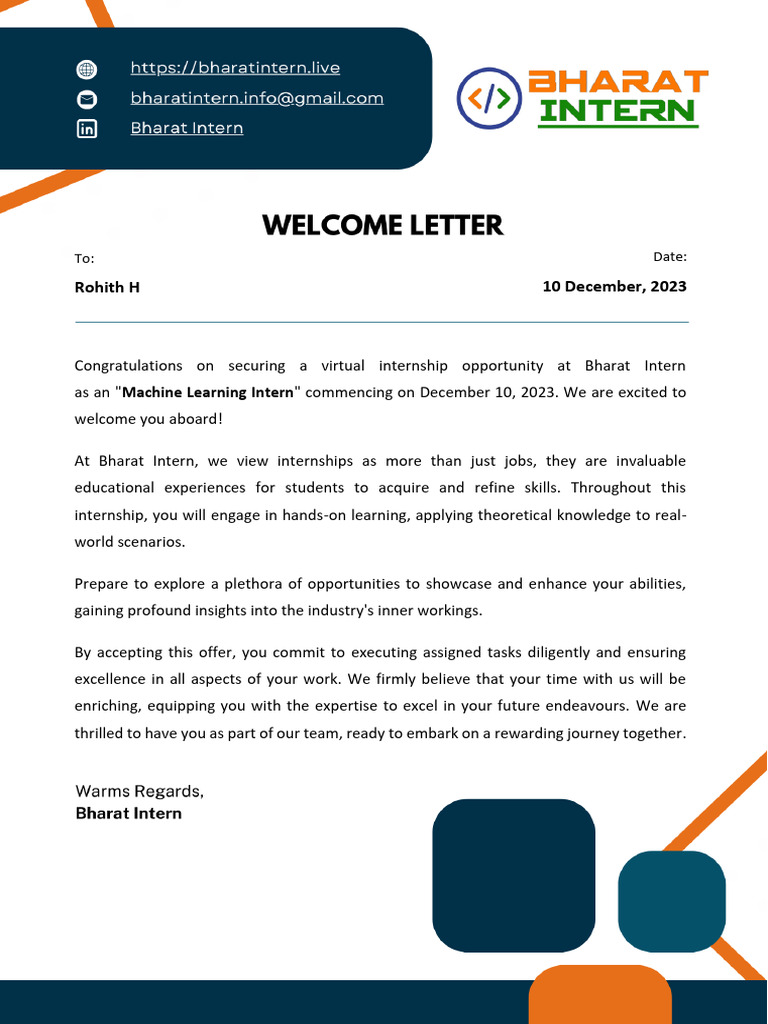 Machine Learning Internship Offer Letter | PDF