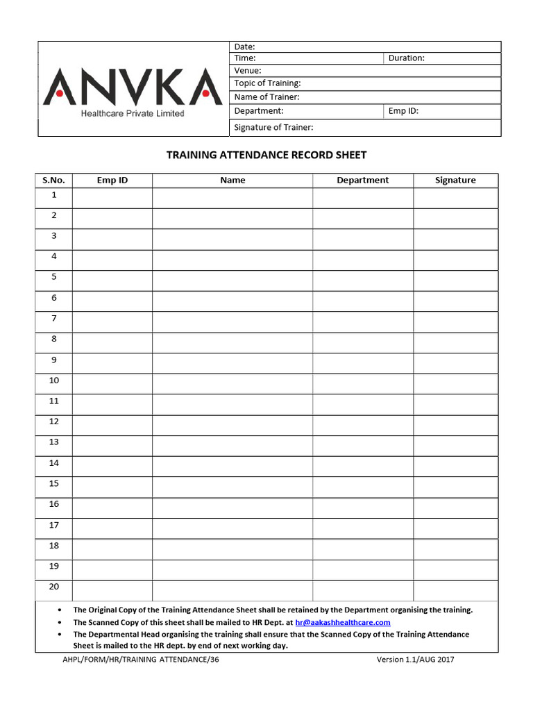 ANVKA Training Sheet | PDF