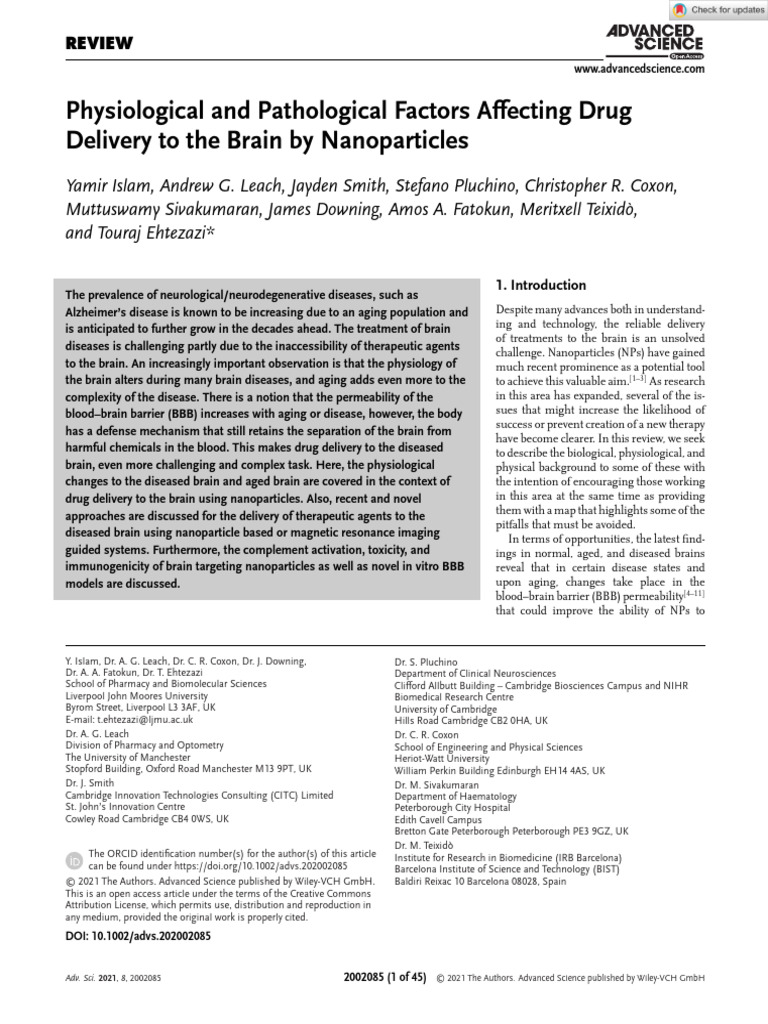 Physiological and Pathological Factors Affecting Drug Delivery To The Brain by | PDF ...