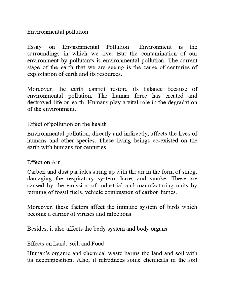 Essay Environmental Polution | PDF | Pollution | Soil