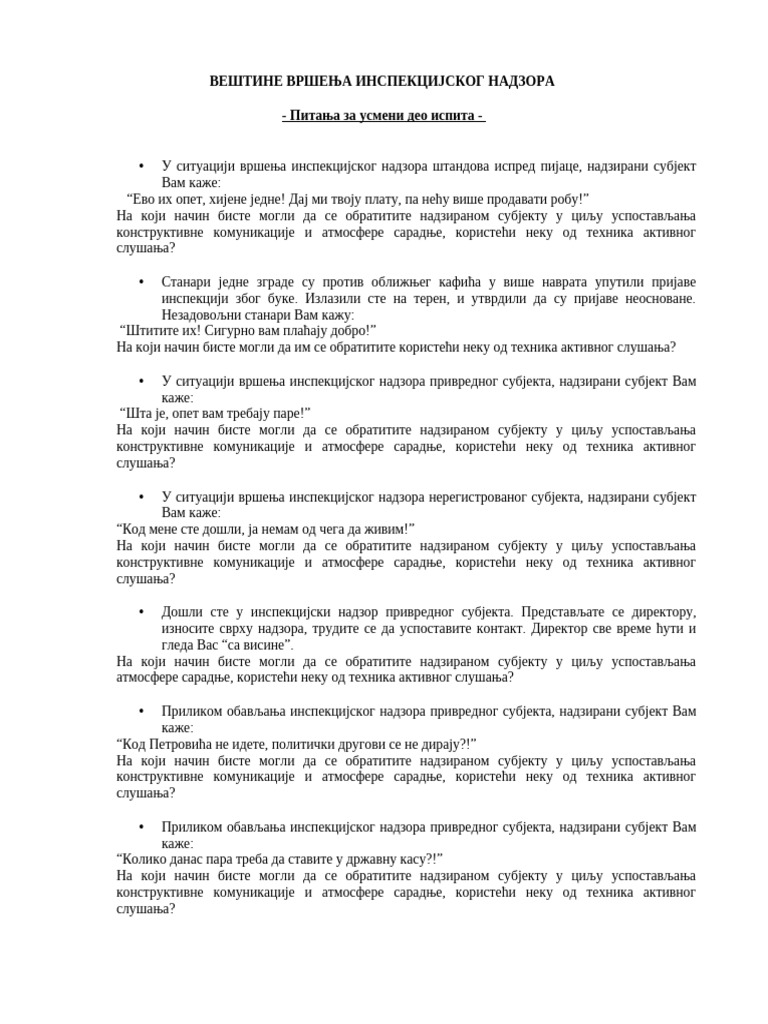 Prilog 10 - Vestine Potrebne Za Vrsenje Inspekcijskog Nadzora | PDF
