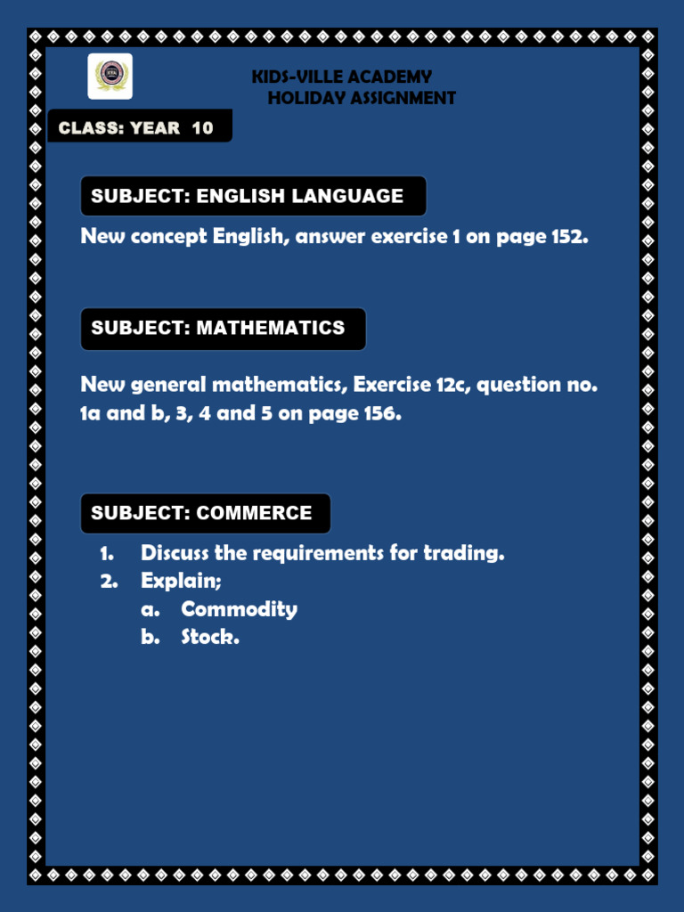 Year 10 Holiday Assignment | PDF