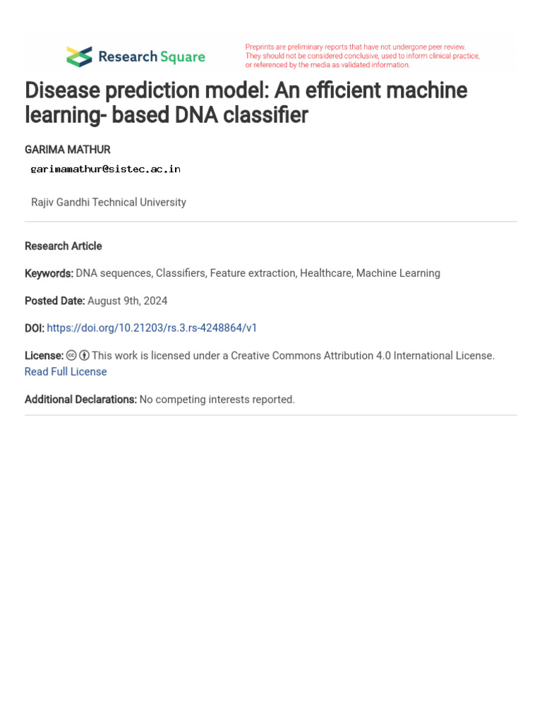 Disease Prediction Model An Efficient Machine Lear | PDF | Receiver ...