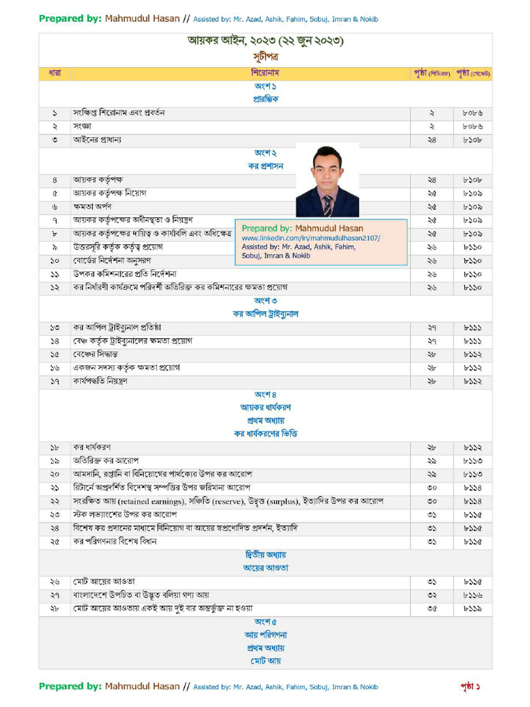 The Income Tax Act, 2023 (Table of Contents) - All | PDF