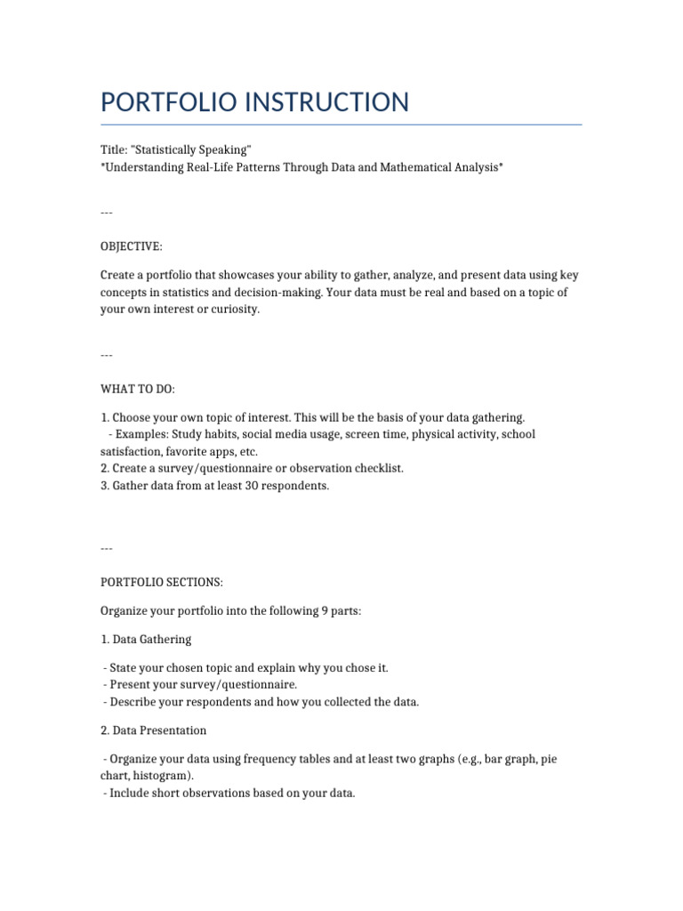 Data Analysis Portfolio Guide | PDF | Data | Statistics