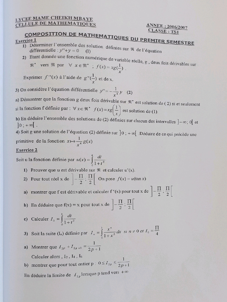 Composition de Mathématiques TS1 | PDF