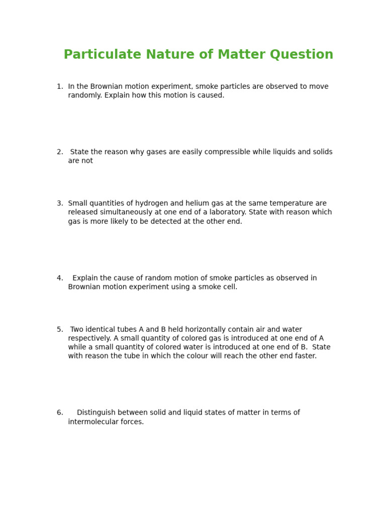 Particulate Nature of Matter Question | PDF | Gases | Smoke