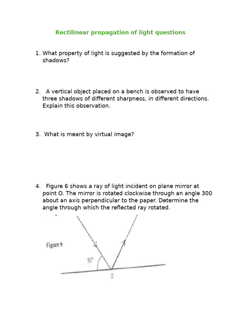 Rectilinear Propagation of Light Q&A | PDF | Mirror | Reflection (Physics)