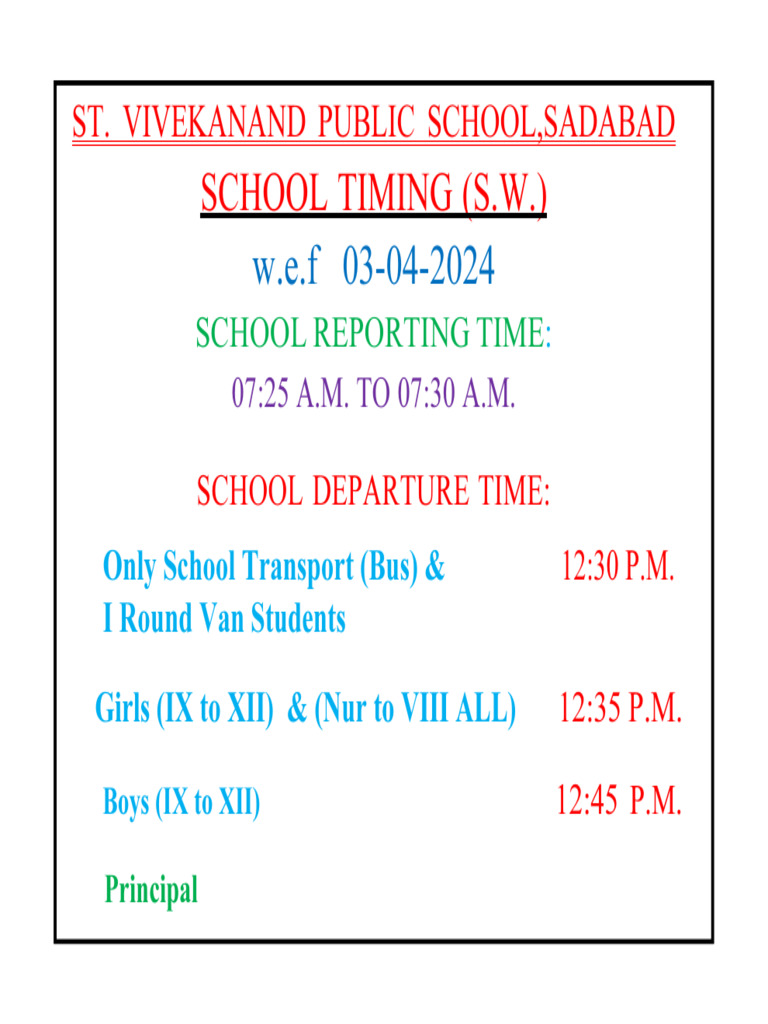 St. Vivekanand School Timing Update | PDF