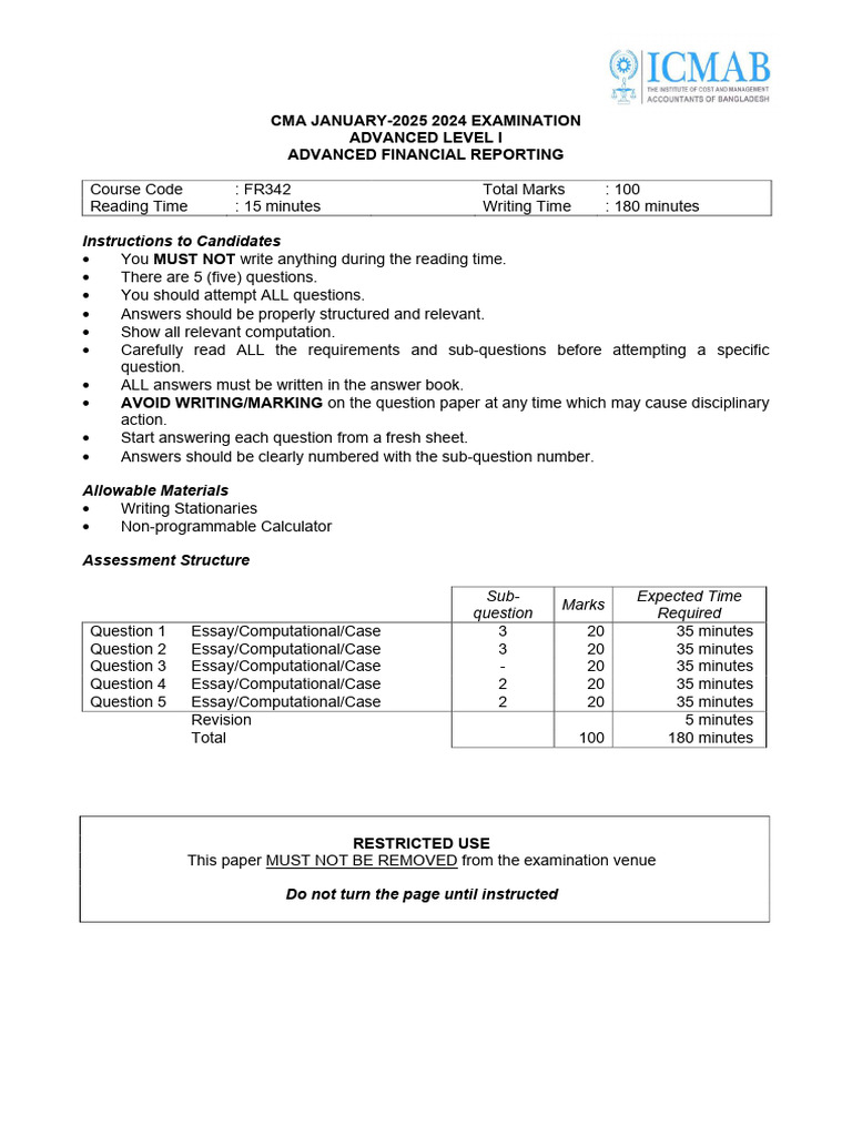 FR342 Advanced Financial Reporting Exam | PDF | Fair Value | Equity ...