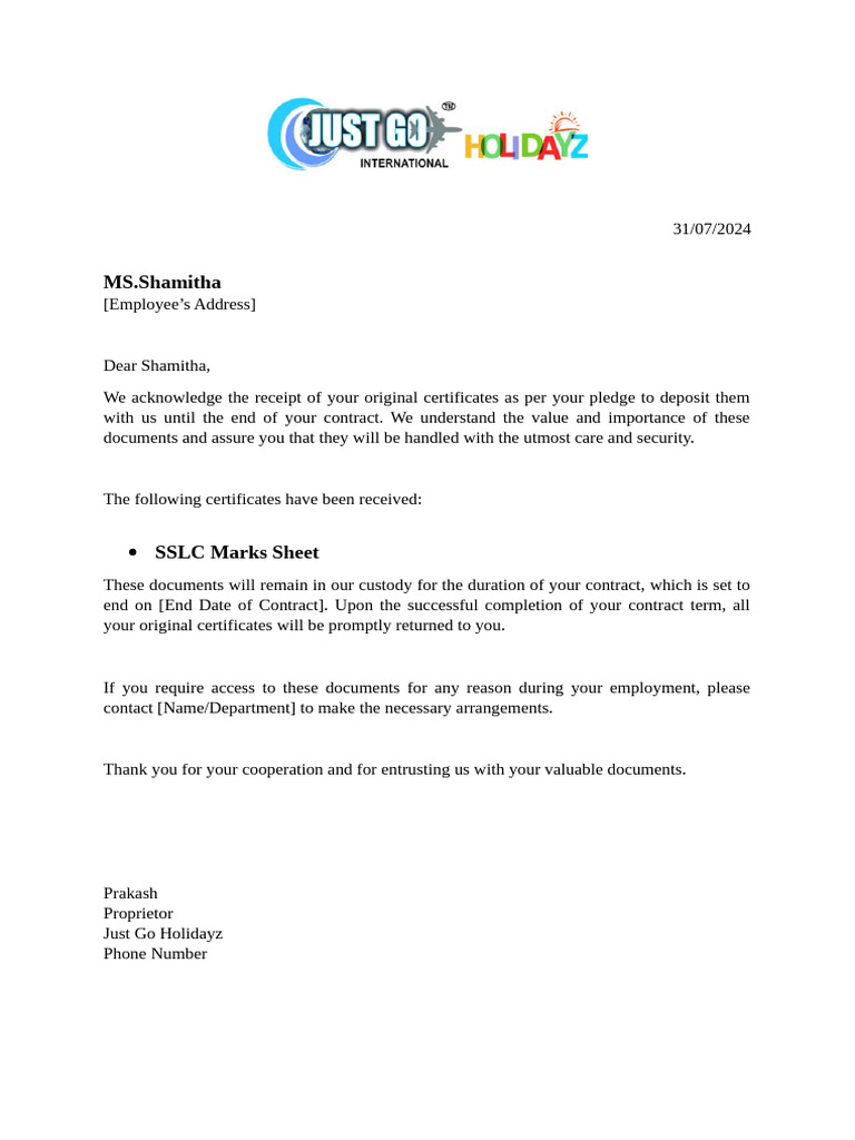 Acknowledgment of Original Certificates Received | PDF