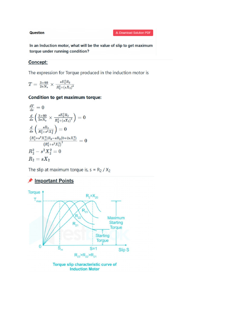 Condition For Maximum Torque | PDF