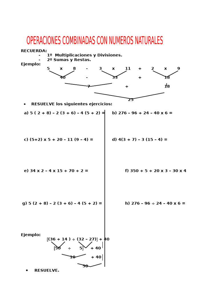 Operaciones Combinadas Con Numeros Naturales para Cuarto Grado de Primaria | PDF