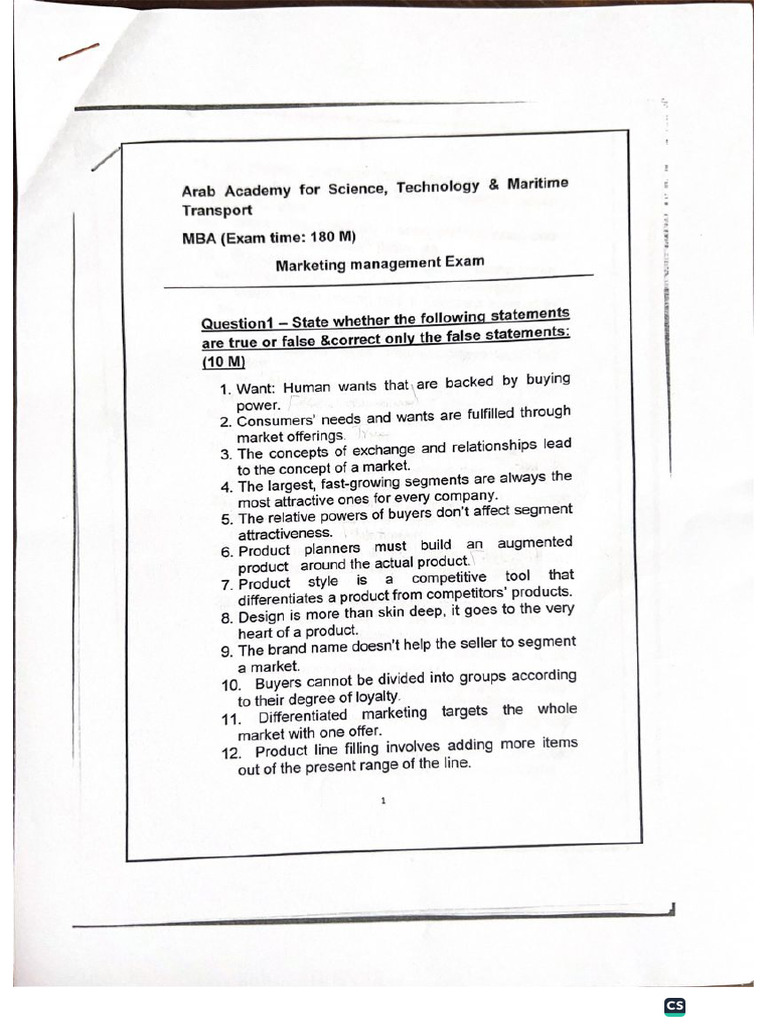 Marketing Exam(3) | PDF