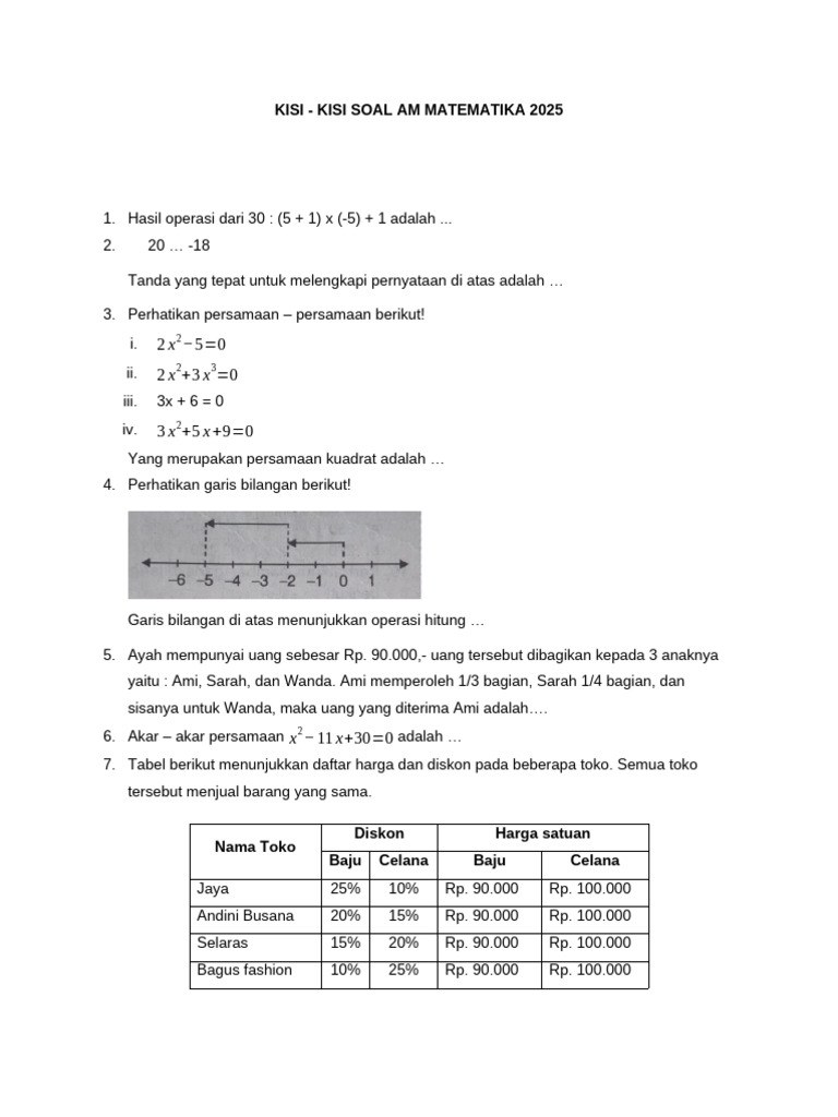 Kisi - Kisi Matematika 2025 | PDF