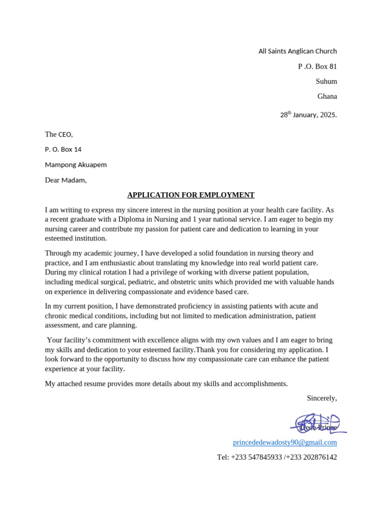 Nursing Job Application Letter | PDF