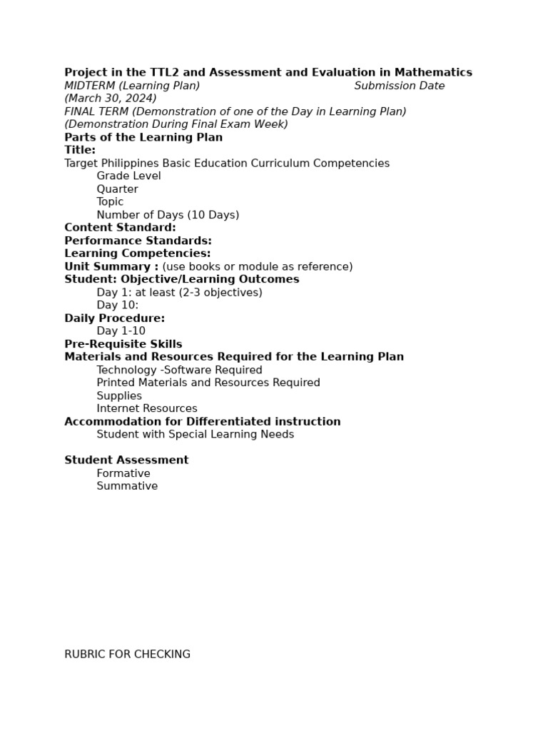 Project in The TTL2 and Assessment and Evaluation in Mathematics | PDF | Educational Assessment ...