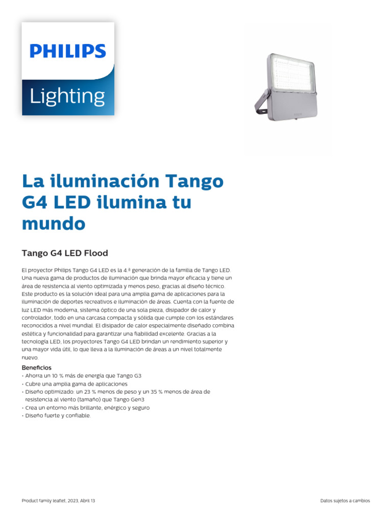 Proyector Philips Tango G4 LED Flood | PDF | Diodo emisor de luz