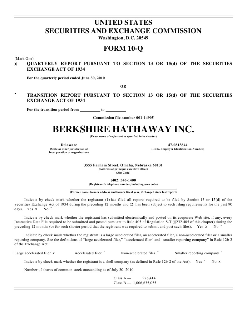 Berkshire Hathaway Inc.: United States Securities and Exchange ...