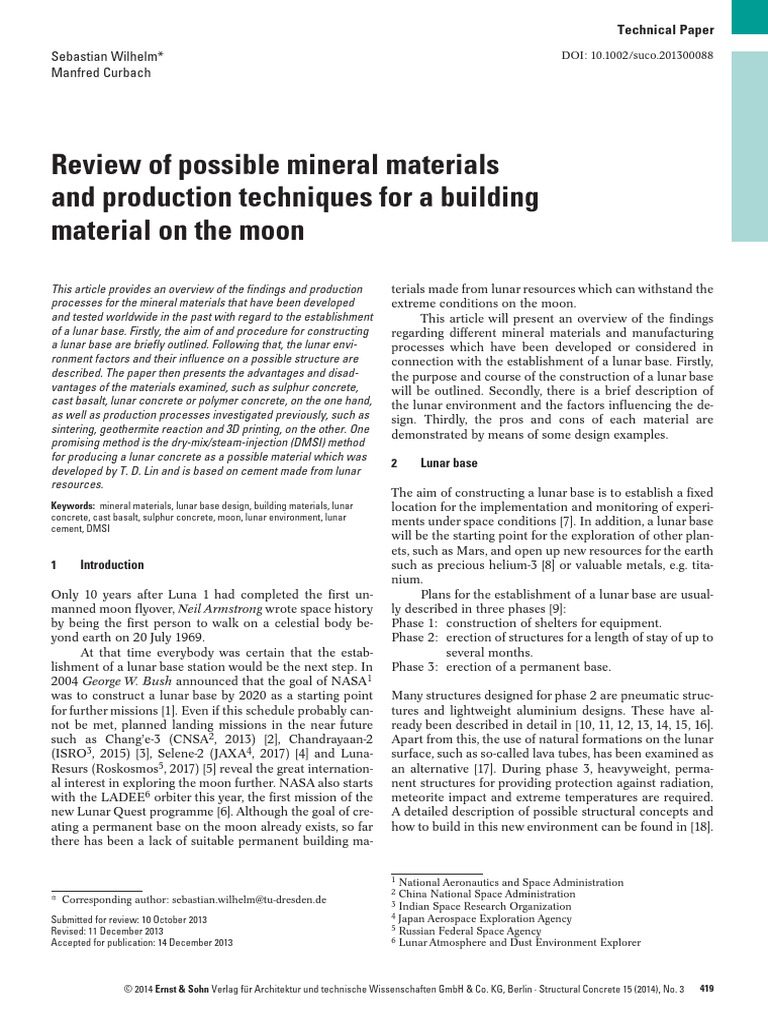 Review of Possible Mineral Materials and Production Techniques For A ...