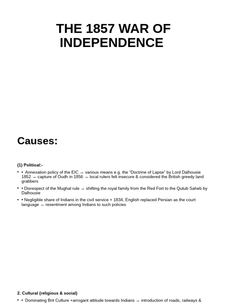The 1857 War of Independence | PDF | Indian Rebellion Of 1857 | British Raj