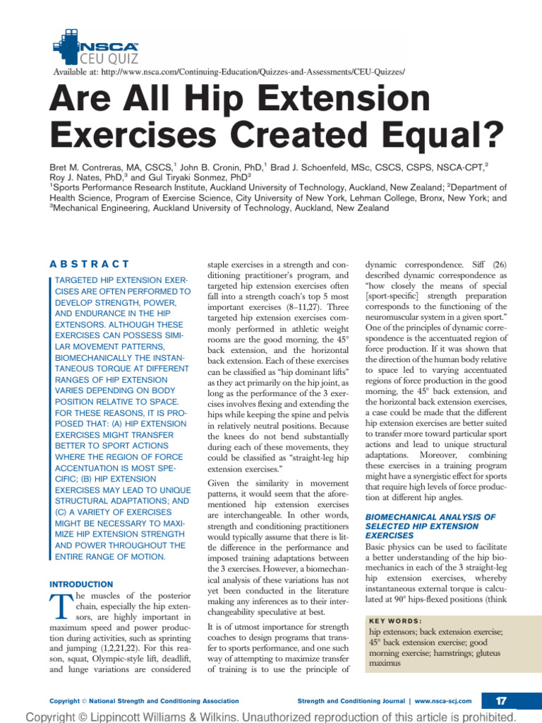 Are All Hip Extension Exercises Created Equal .4 | PDF | Weight | Force
