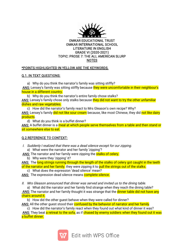 Grade Vi Prose 7 The All American Slurp | PDF