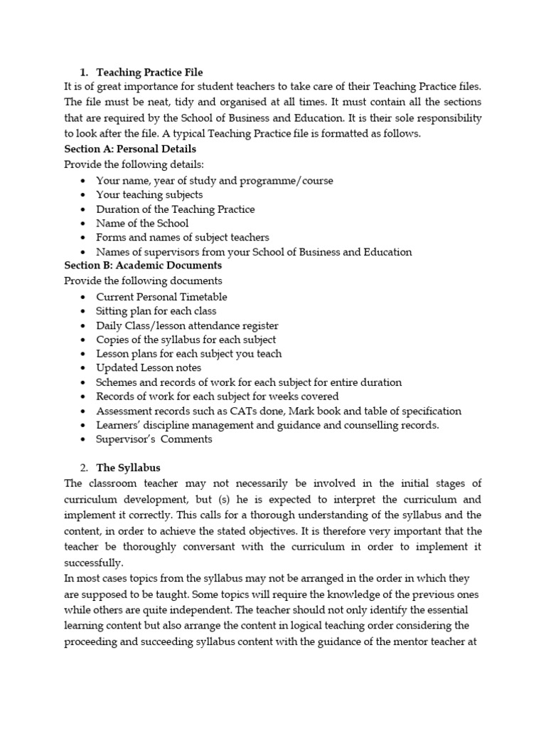 Teaching Practice File Guidelines | PDF | Lesson Plan | Curriculum