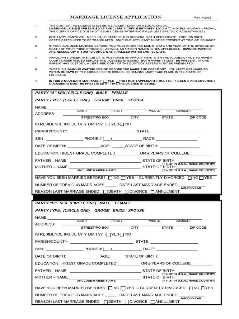 Marriage License Questionnare | PDF | Marriage | Marriage License