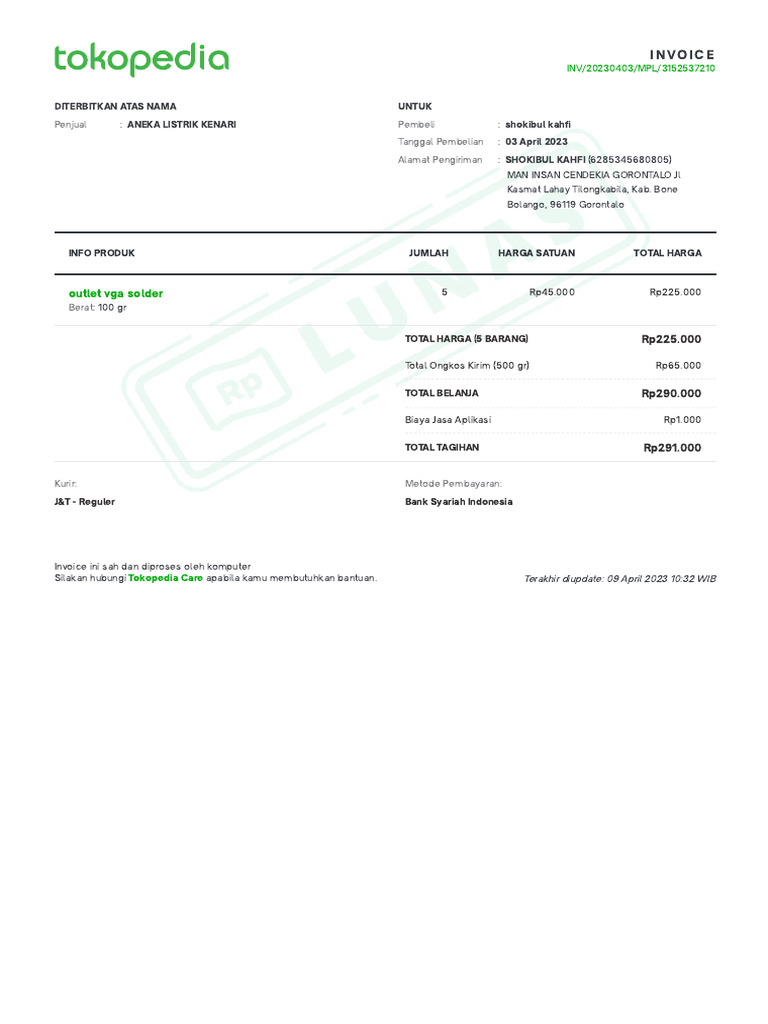 Invoice outlet vga | PDF