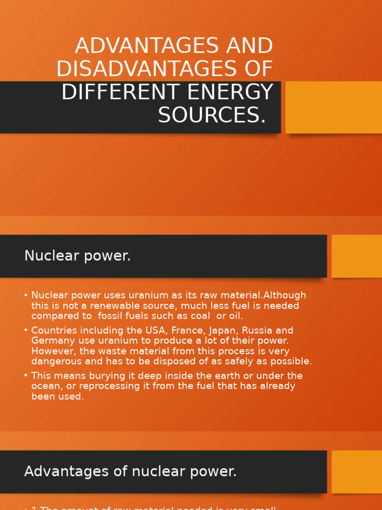 Advantages and Disadvantages of Different Energy Sources | PDF ...